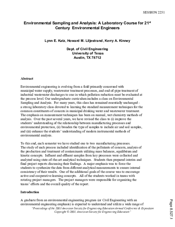 (PDF) Environmental Sampling And Analysis: A Laboratory Course For 21 ...