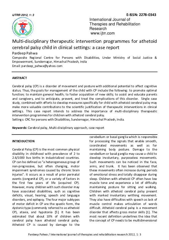 (PDF) Multi-disciplinary therapeutic intervention programmes for ...