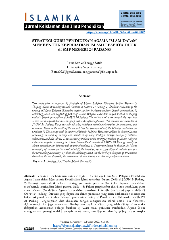 (PDF) Strategi Guru Pendidikan Agama Islam dalam Membentuk Kepribadian Islami Peserta Didik di ...