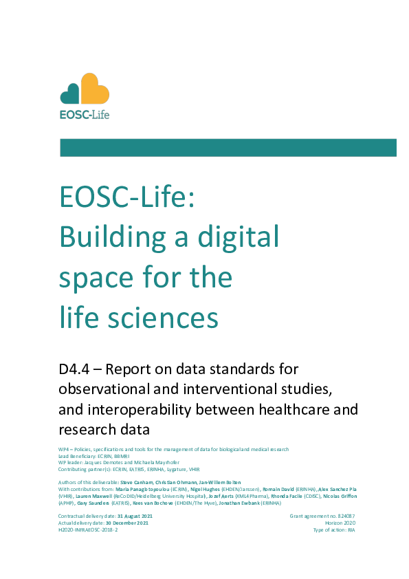 (PDF) EOSC-Life Report on data standards for observational and interventional studies, and ...