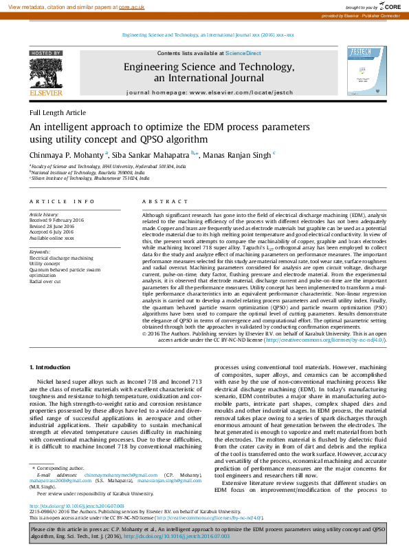 (PDF) An intelligent approach to optimize the EDM process parameters ...