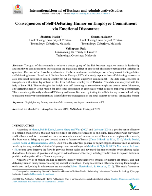 (PDF) Consequences of Self-Defeating Humor on Employee Commitment via ...