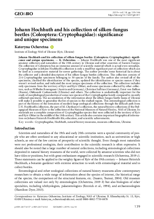 (PDF) Johann Hochhuth and his collection of silken-fungus beetles ...