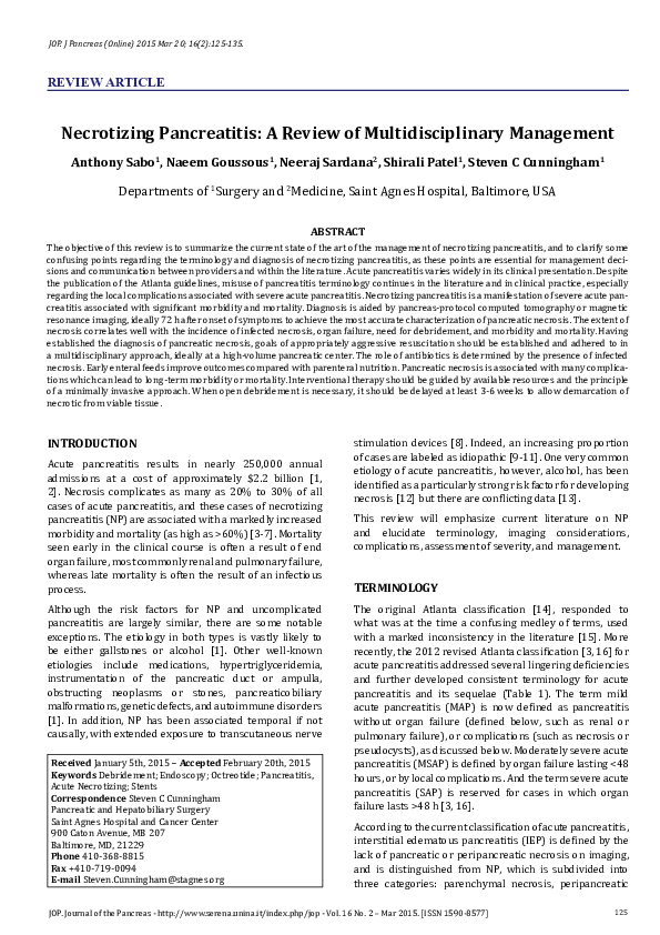 (PDF) Necrotizing pancreatitis: a review of multidisciplinary management