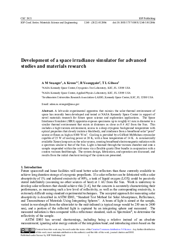 (PDF) Development of a space irradiance simulator for advanced studies ...