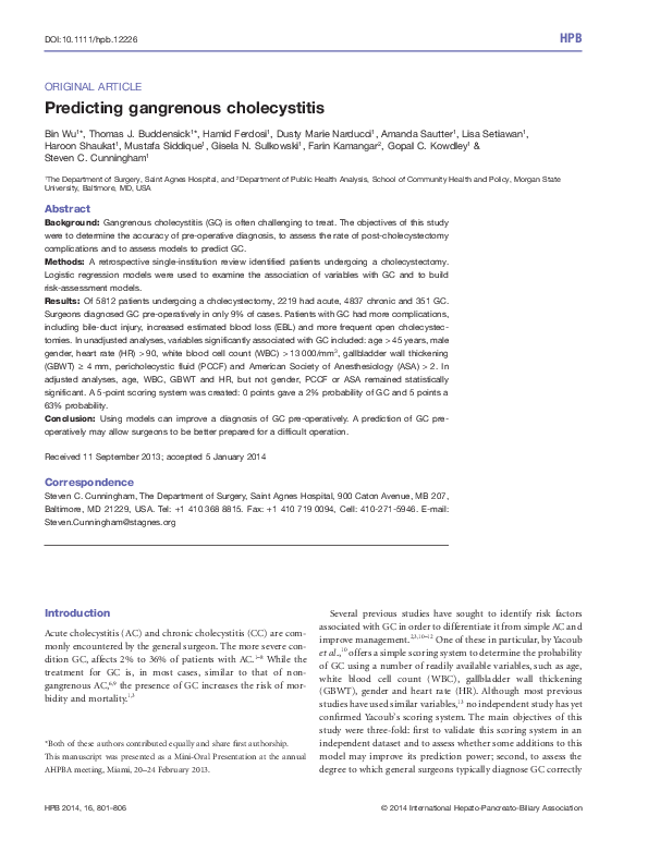 (PDF) Predicting gangrenous cholecystitis