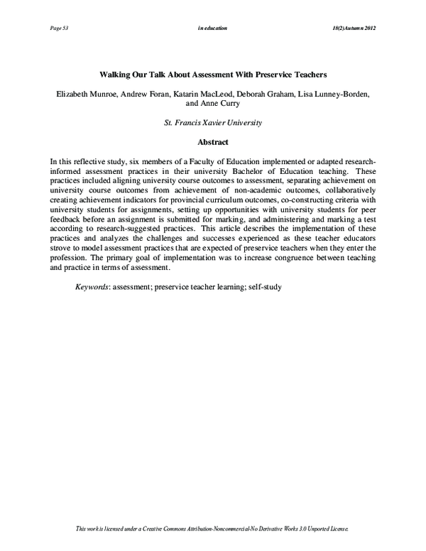 (PDF) Walking Our Talk About Assessment With Preservice Teachers