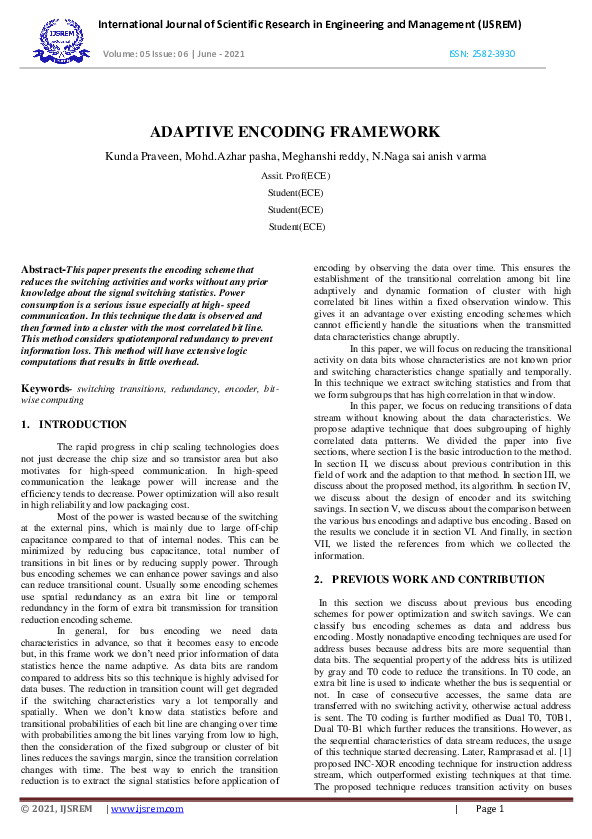 Pdf Adaptive Encoding Framework