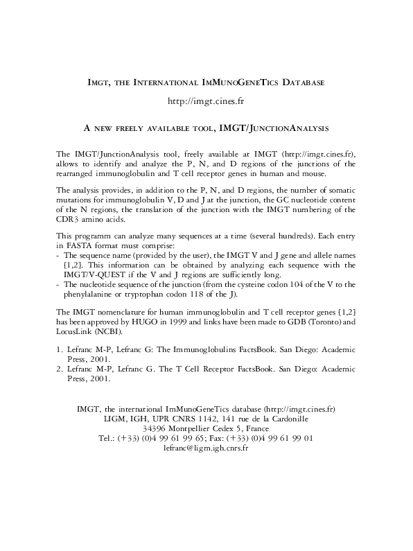 (PDF) IMGT, the international immunogenetics database