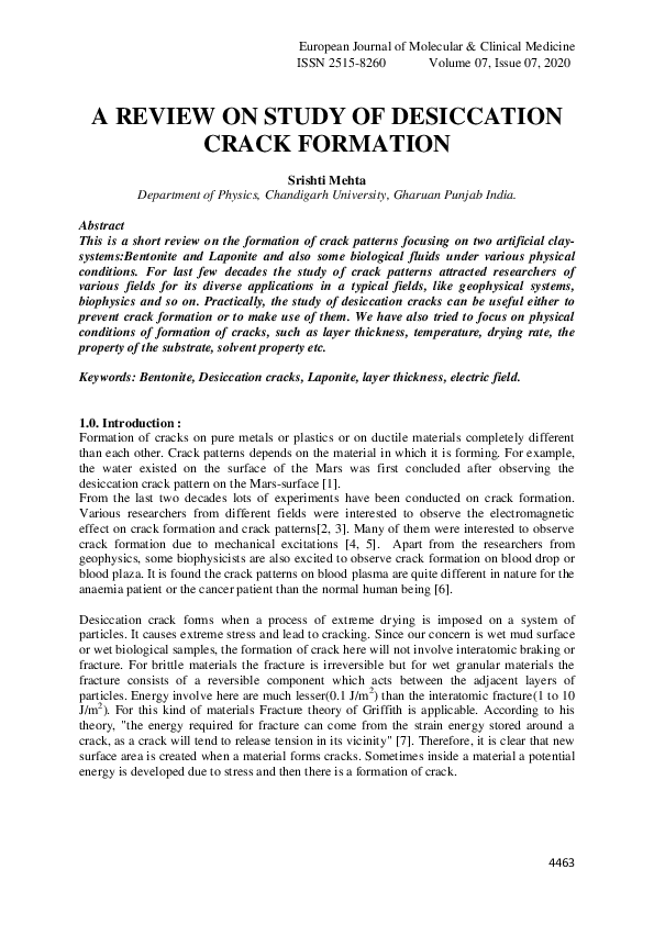 (PDF) A Review on Study of Desiccation Crack Formation | srishti mehta ...