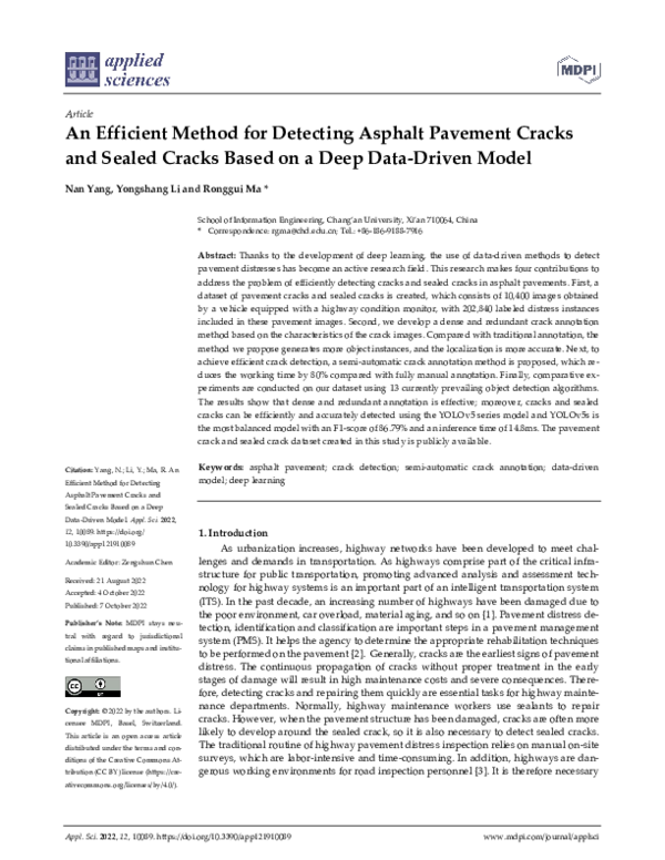 Pdf An Efficient Method For Detecting Asphalt Pavement Cracks And Sealed Cracks Based On A