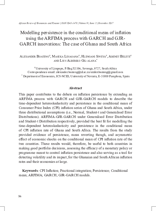 (PDF) Modelling persistence in the conditional mean of inflation using the ARFIMA process with ...