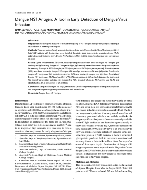 (PDF) Dengue NS1 Antigen: A Tool in Early Detection of Dengue Virus Infection