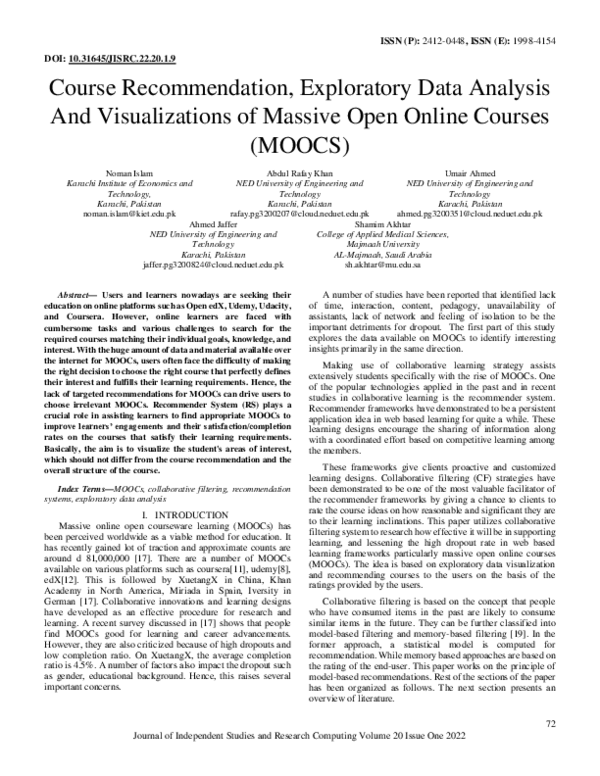 (PDF) Course Recommendation, Exploratory Data Analysis And Visualizations of Massive Open Online ...