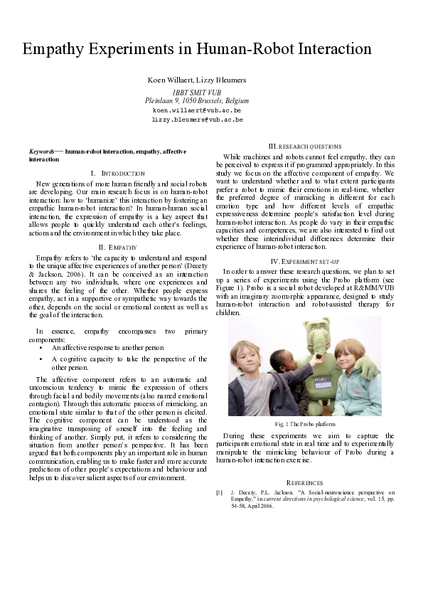 (PDF) Empathy Experiments in Human-Robot Interaction | Koen Willaert ...