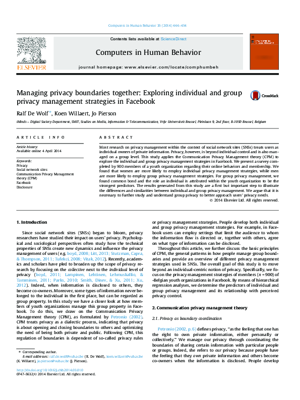 (PDF) Managing privacy boundaries together: Exploring individual and ...