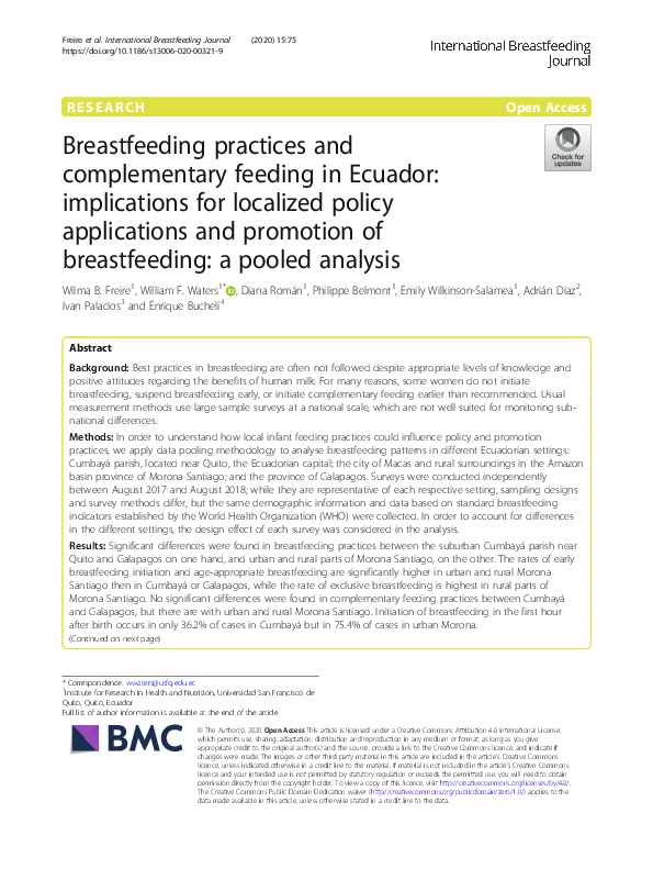 (PDF) Breastfeeding practices and complementary feeding in Ecuador ...