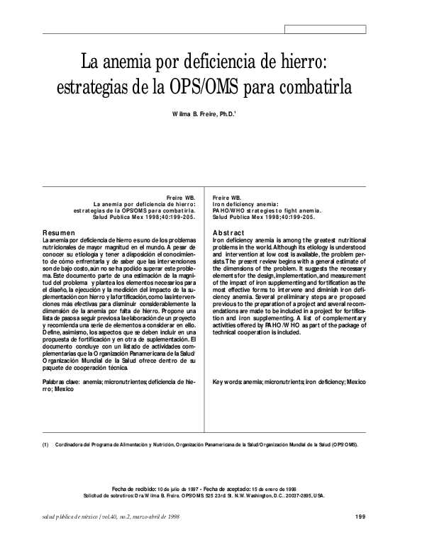 (PDF) La anemia por deficiencia de hierro: estrategias de la OPS/OMS ...
