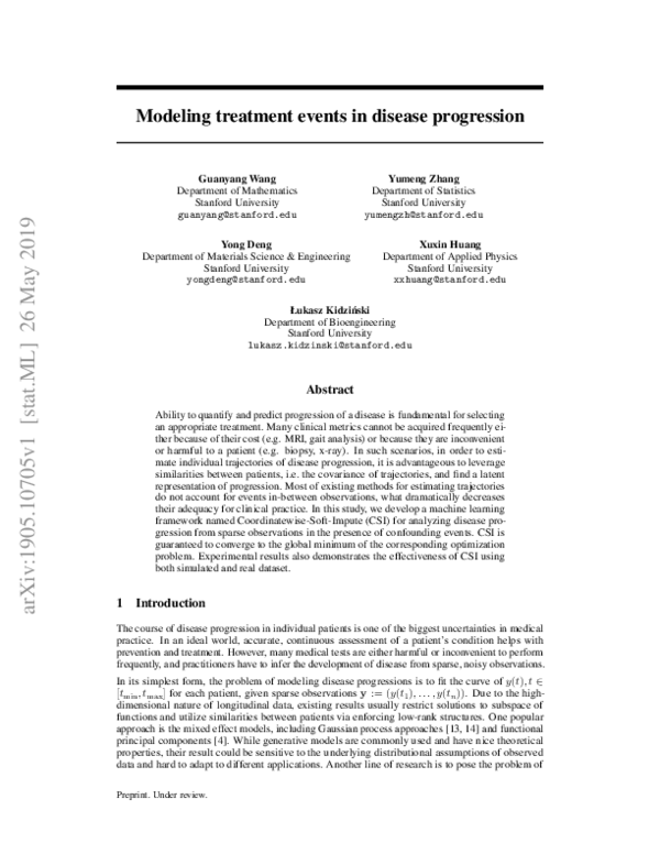 (PDF) Modeling treatment events in disease progression