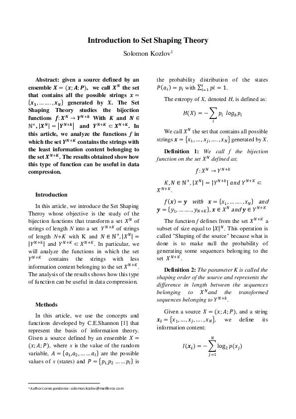 (PDF) Introduction to Set Shaping Theory