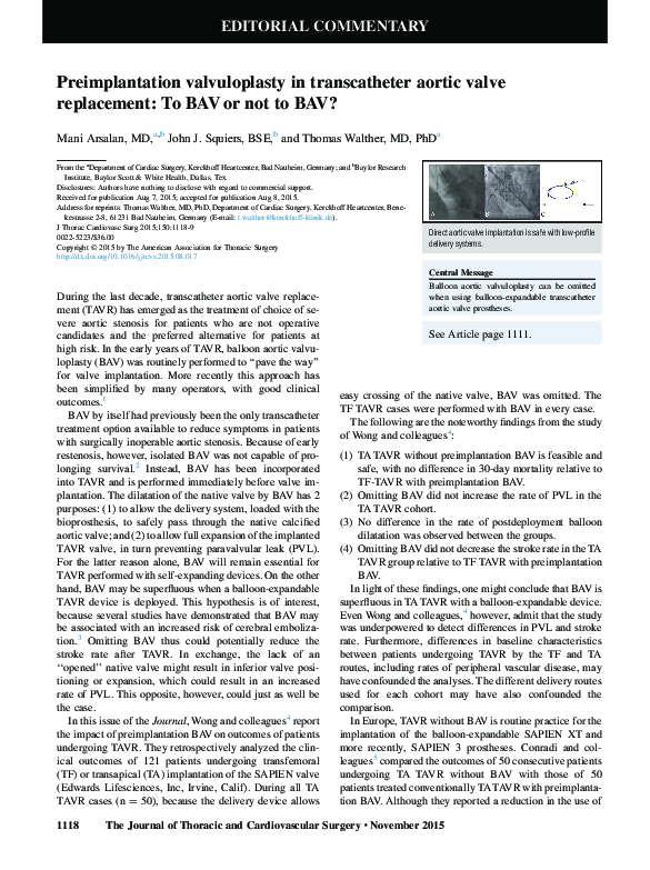 (PDF) Preimplantation valvuloplasty in transcatheter aortic valve replacement: To BAV or not to BAV?
