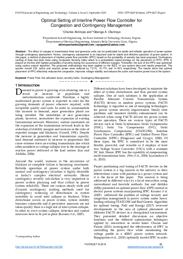 (PDF) Optimal Setting of Interline Power Flow Controller for Congestion and Contingency Management
