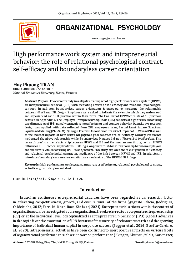 (PDF) High performance work system and intrapreneurial behavior: the ...