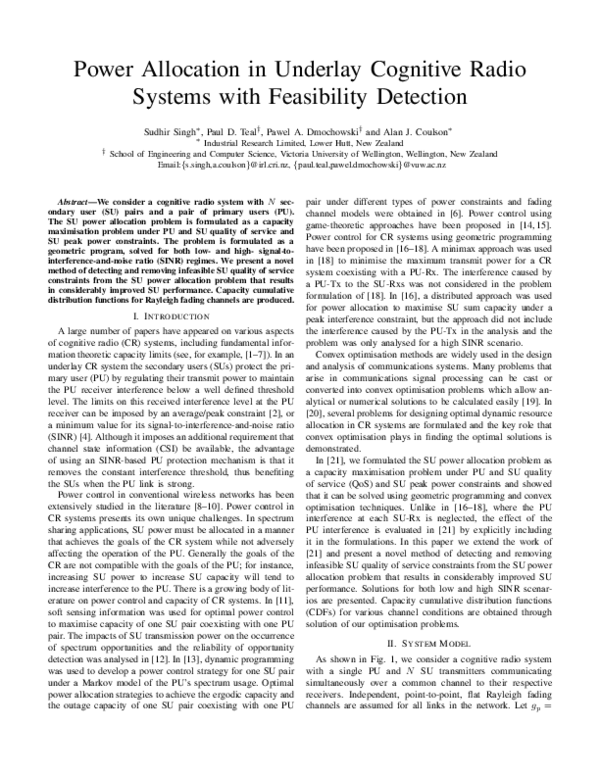 (PDF) Power allocation in underlay cognitive radio systems with feasibility detection | Sudhir ...