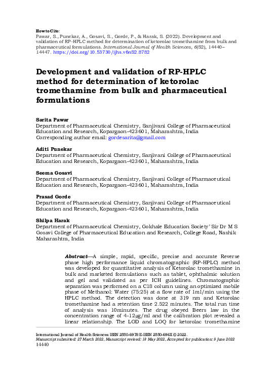 (PDF) Development and validation of RP-HPLC method for determination of ketorolac tromethamine ...