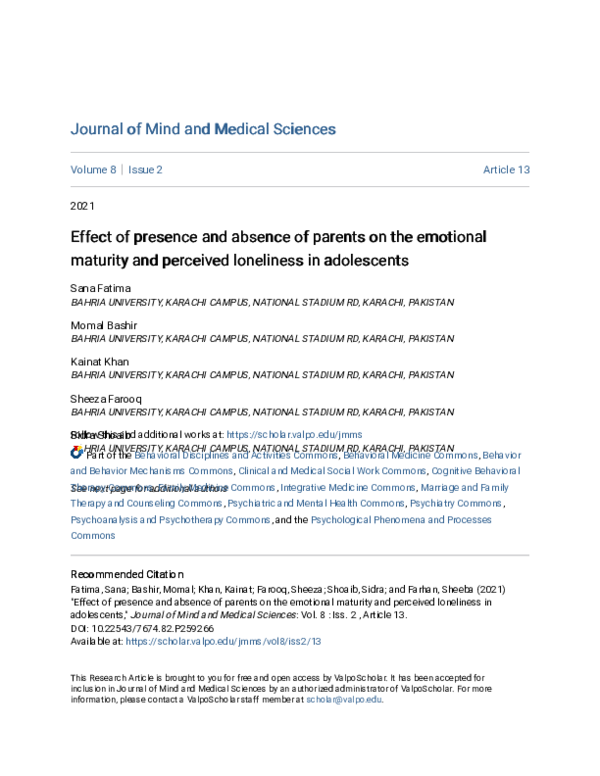 (PDF) Effect of presence and absence of parents on the emotional ...