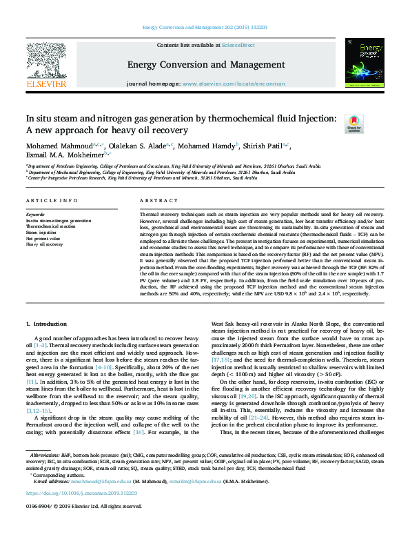 (PDF) In situ steam and nitrogen gas generation by thermochemical fluid ...