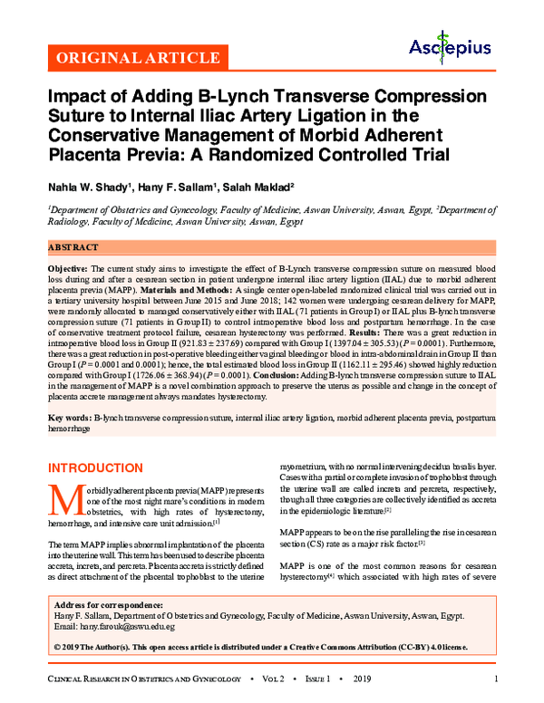 (PDF) Impact of Adding B-Lynch Transverse Compression Suture to ...