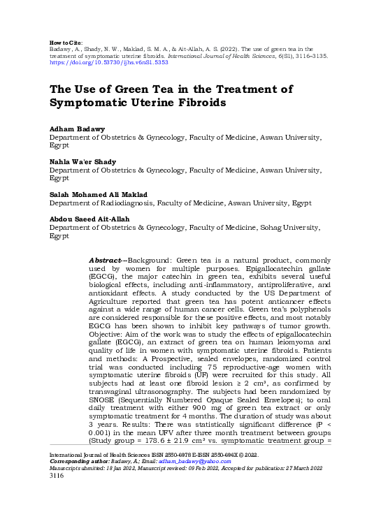 Pdf The Use Of Green Tea In The Treatment Of Symptomatic Uterine Fibroids