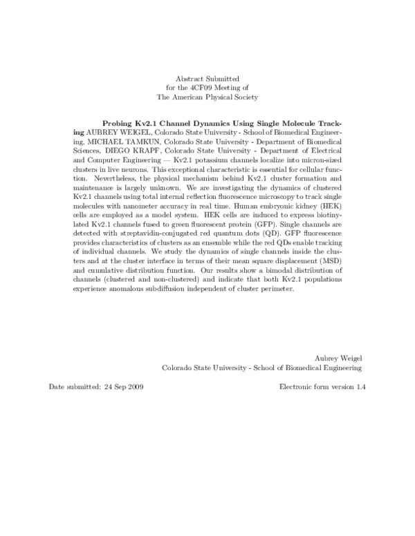 (PDF) Probing Kv2. 1 Channel Dynamics Using Single Molecule Tracking