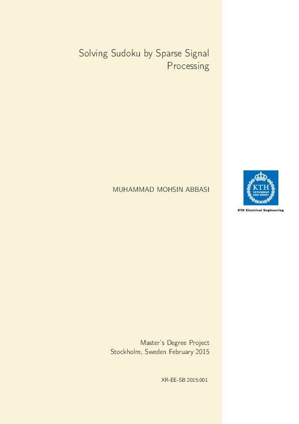 (PDF) Solving Sudoku by Sparse Signal Processing