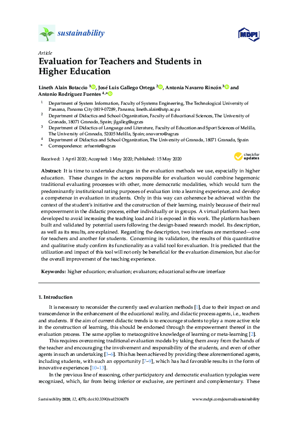 (PDF) Evaluation for Teachers and Students in Higher Education