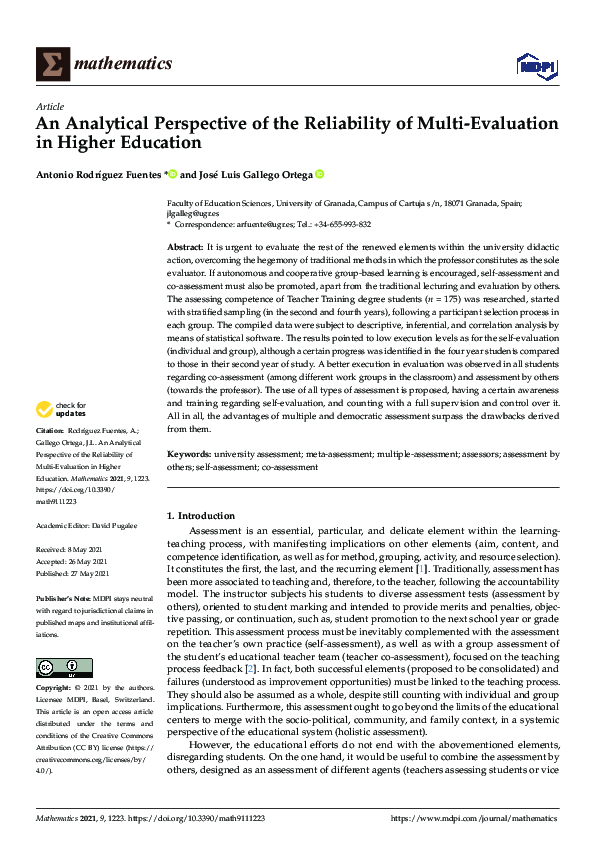 (PDF) An Analytical Perspective of the Reliability of Multi-Evaluation in Higher Education