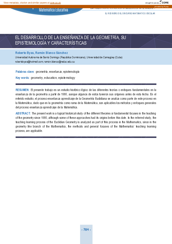 (PDF) El desarrollo de la enseñanza de la geometría, su epistemología y características