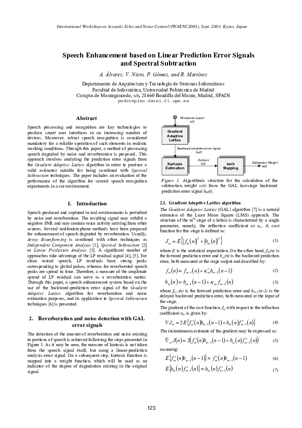 (PDF) Speech Enhancement based on Linear Prediction Error Signals and Spectral Subtraction