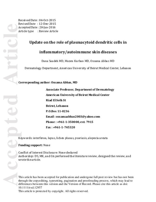 (PDF) Update on the role of plasmacytoid dendritic cells in ...