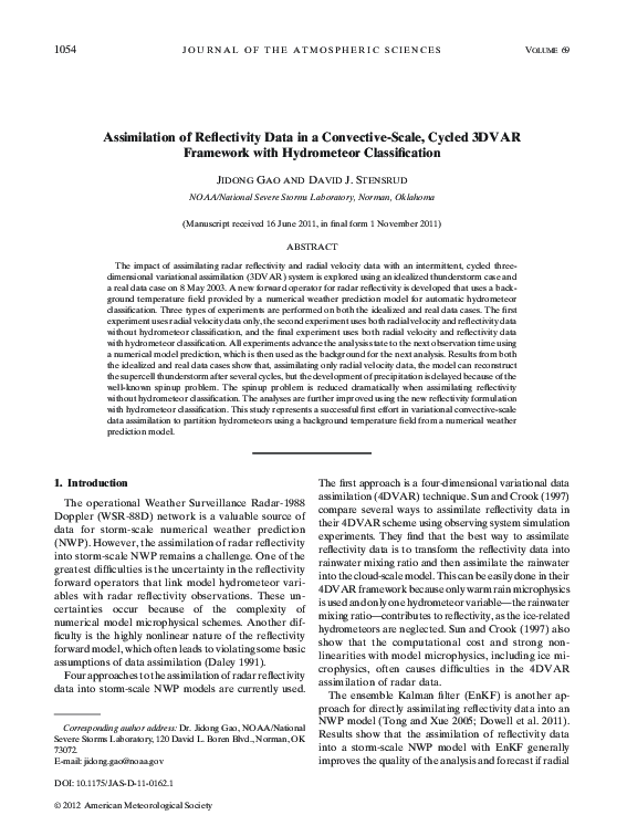 Pdf Assimilation Of Reflectivity Data In A Convective Scale Cycled 3dvar Framework With