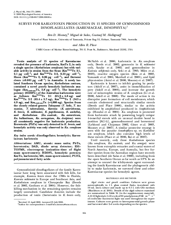 (PDF) Survey for Karlotoxin Production in 15 Species of Gymnodinioid ...