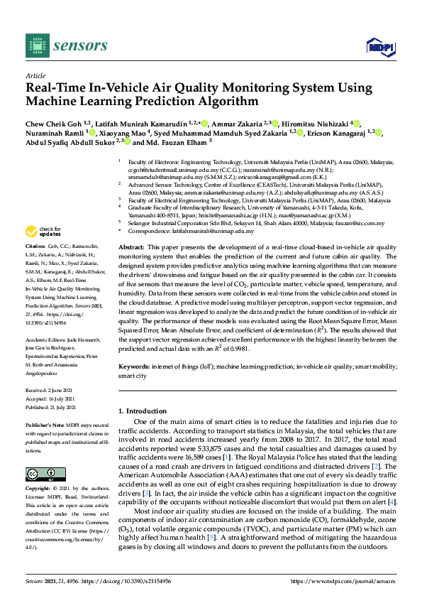Pdf Real Time In Vehicle Air Quality Monitoring System Using Machine Learning Prediction Algorithm
