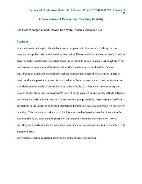 (PDF) A Comparison of Passion and Teaching Modality | Scott Greenberger - Academia.edu