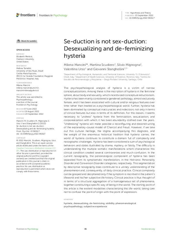 Pdf Se Duction Is Not Sex Duction Desexualizing And De Feminizing Hysteria