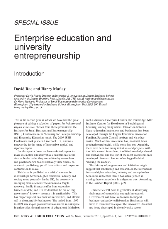 (PDF) Enterprise Education and University Entrepreneurship