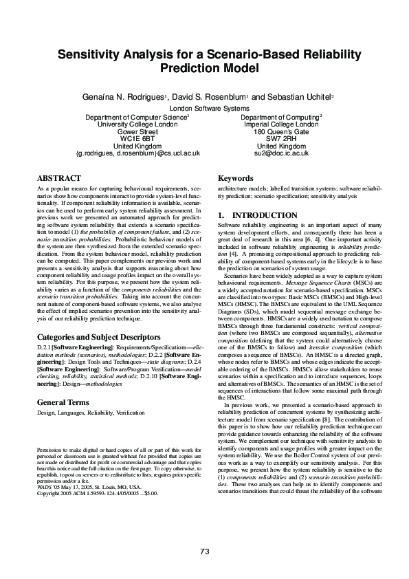 (PDF) Sensitivity analysis for a scenario-based reliability prediction model