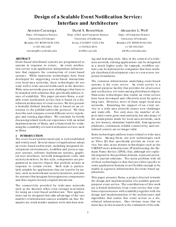 Pdf Design Of A Scalable Event Notification Service Interface And