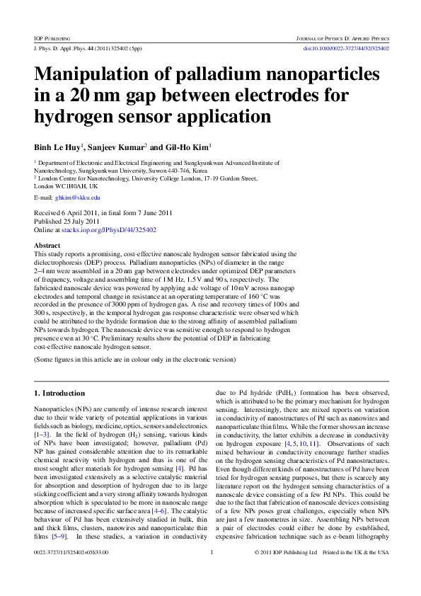 (PDF) Manipulation of palladium nanoparticles in a 20 nm gap between ...
