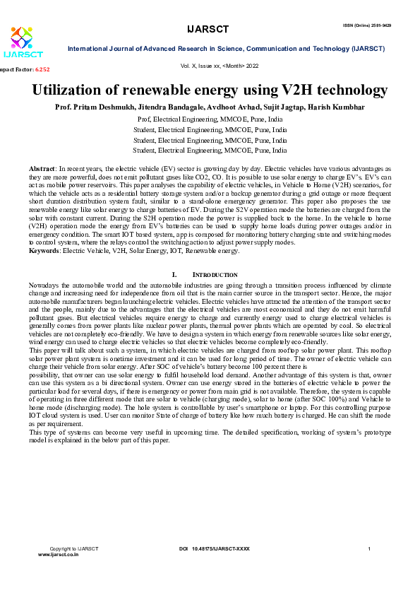 (DOC) Utilization of Renewable Energy using V2H Technology